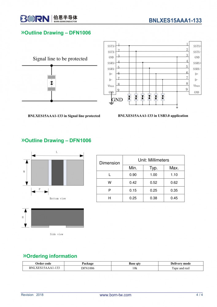 BNLXES15AAA1-133 DFN1006 outline and ordering information