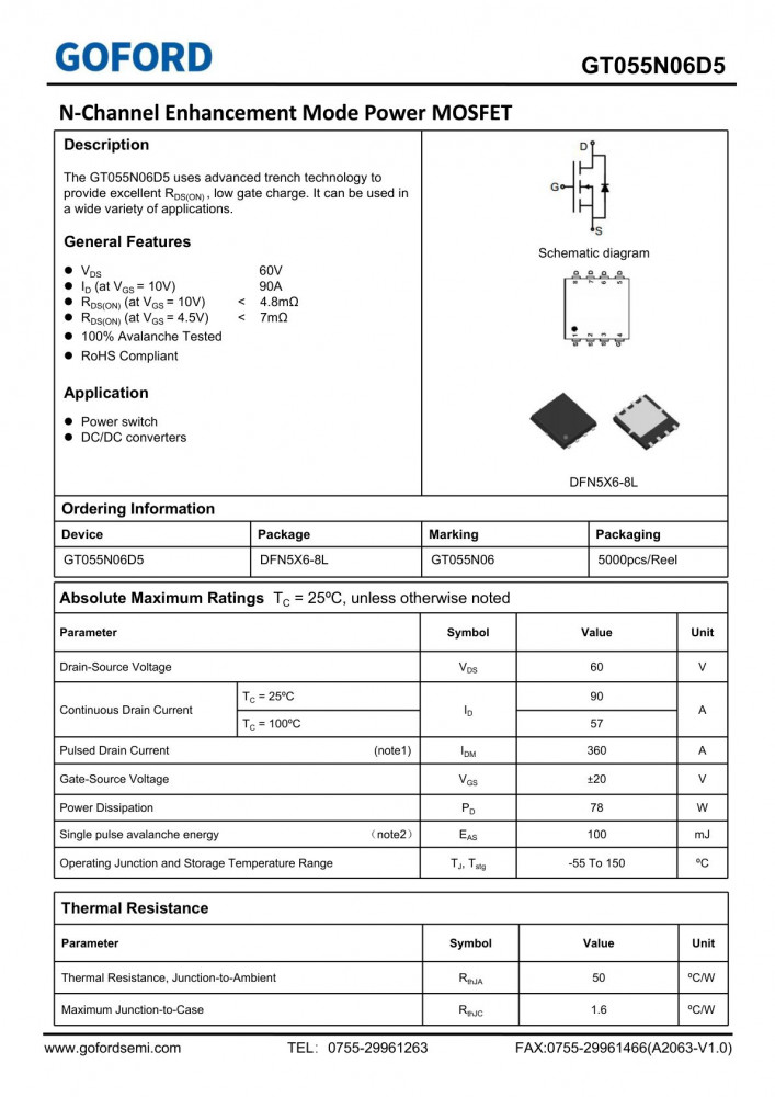 GT055N06D5 datasheet page 1