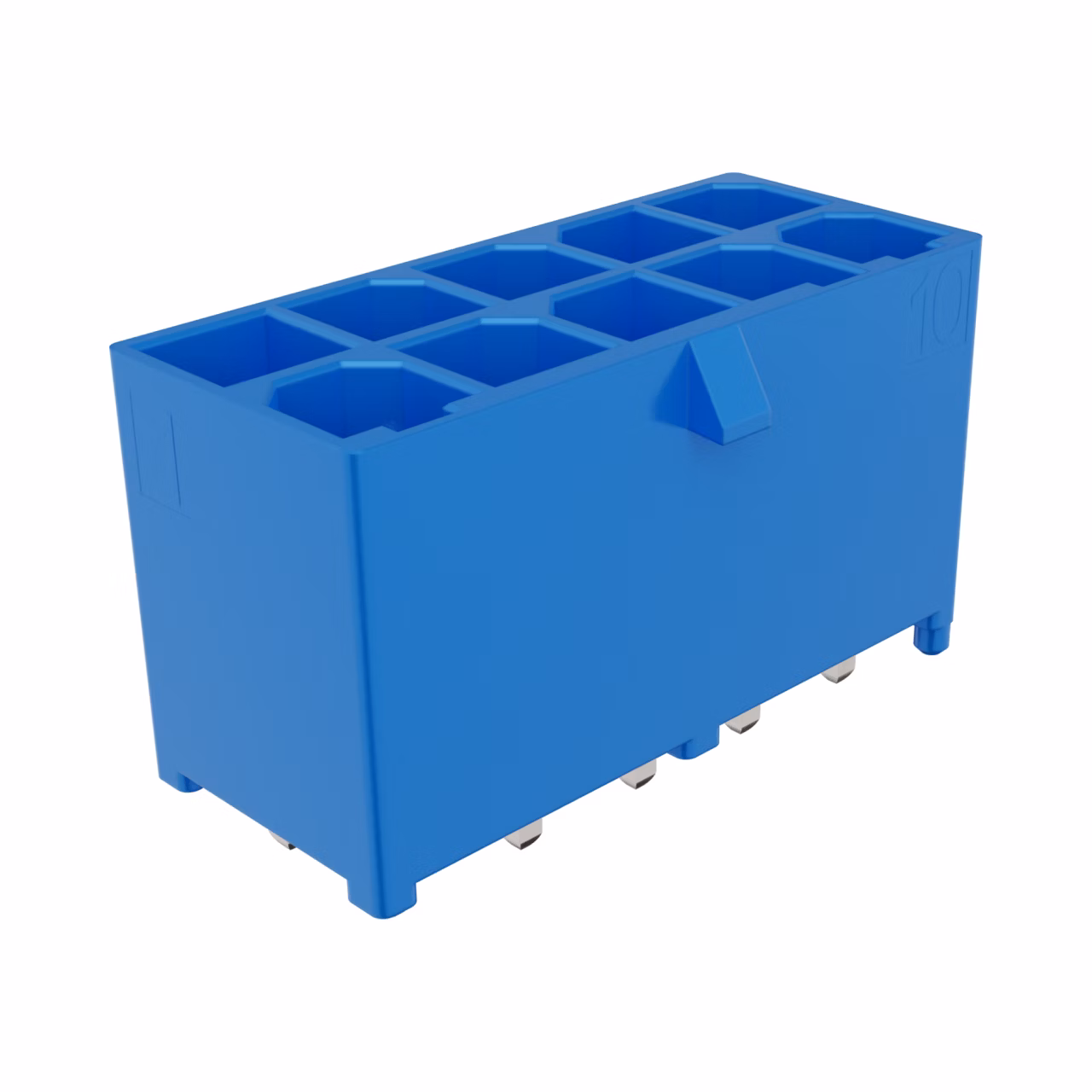 Mega-Fit Slim ColorLock Vertical Header without Crush Pegs, 5.70mm Pitch, Through Hole, Dual Row, 10 Circuits, Matte Tin (Sn) Plating, 2.93mm Tail Length, Glow-Wire Capable, Tray, Blue for sale