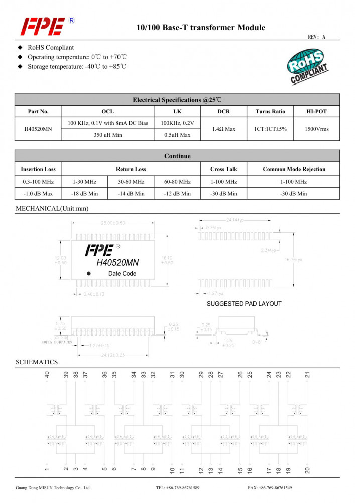 FPE H40520MN datasheet page