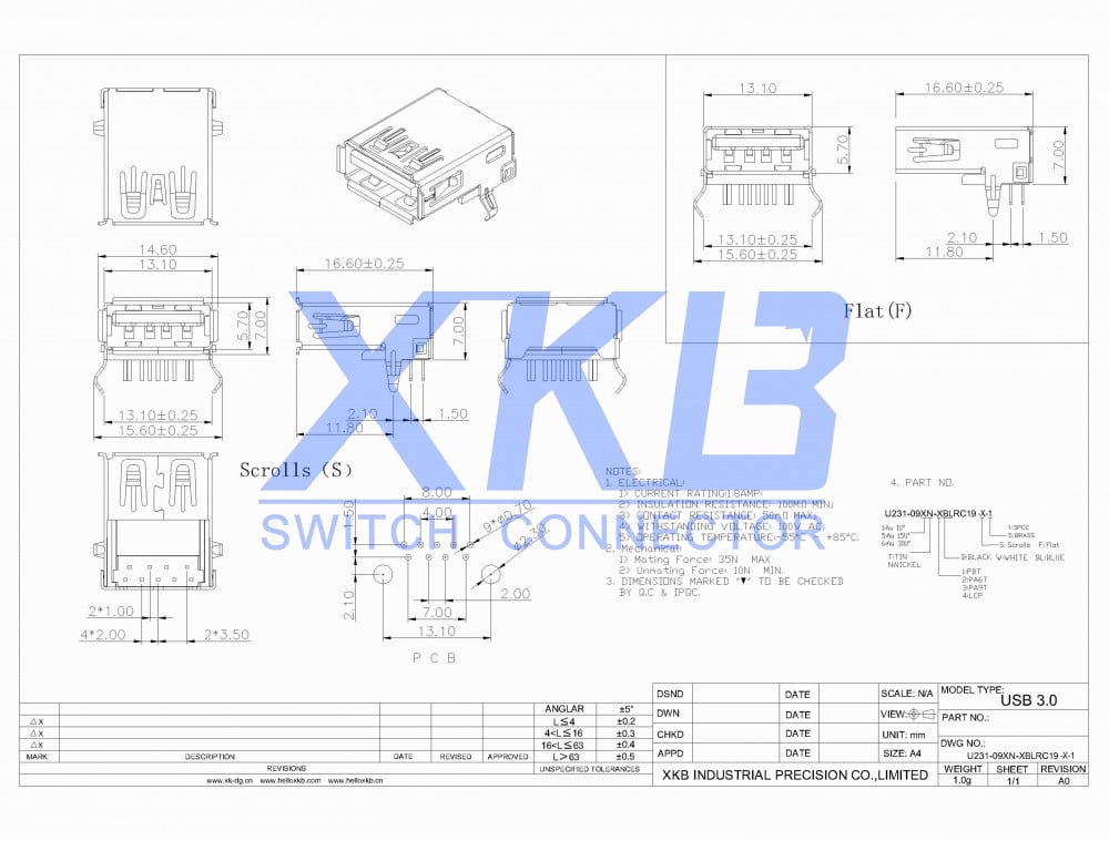 XKB Connection U231-091N-4BLRC19-F1 technical drawing