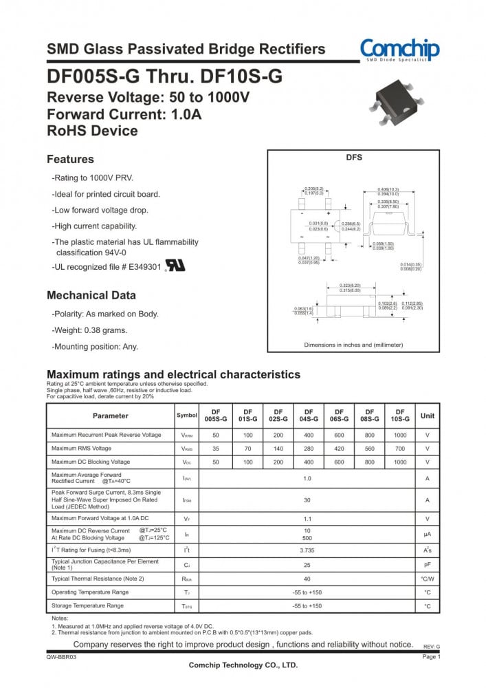 Comchip DF10S-G datasheet page 1