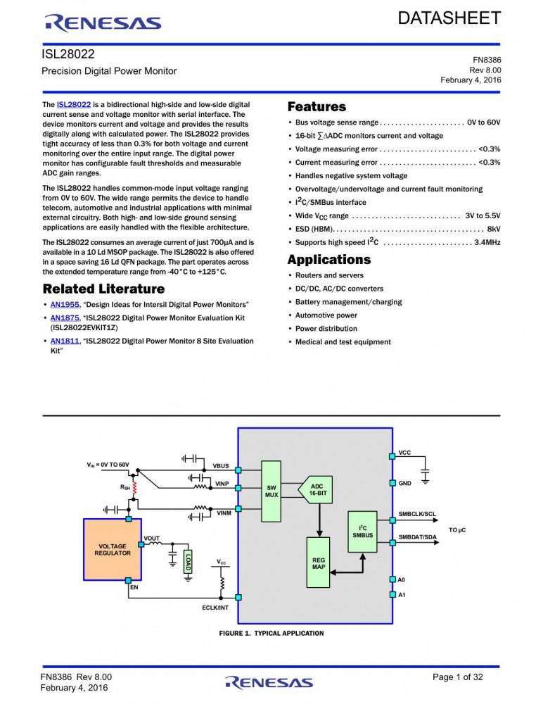 ISL28022 document page 1