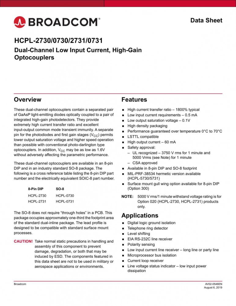 HCPL-0730 datasheet page 1
