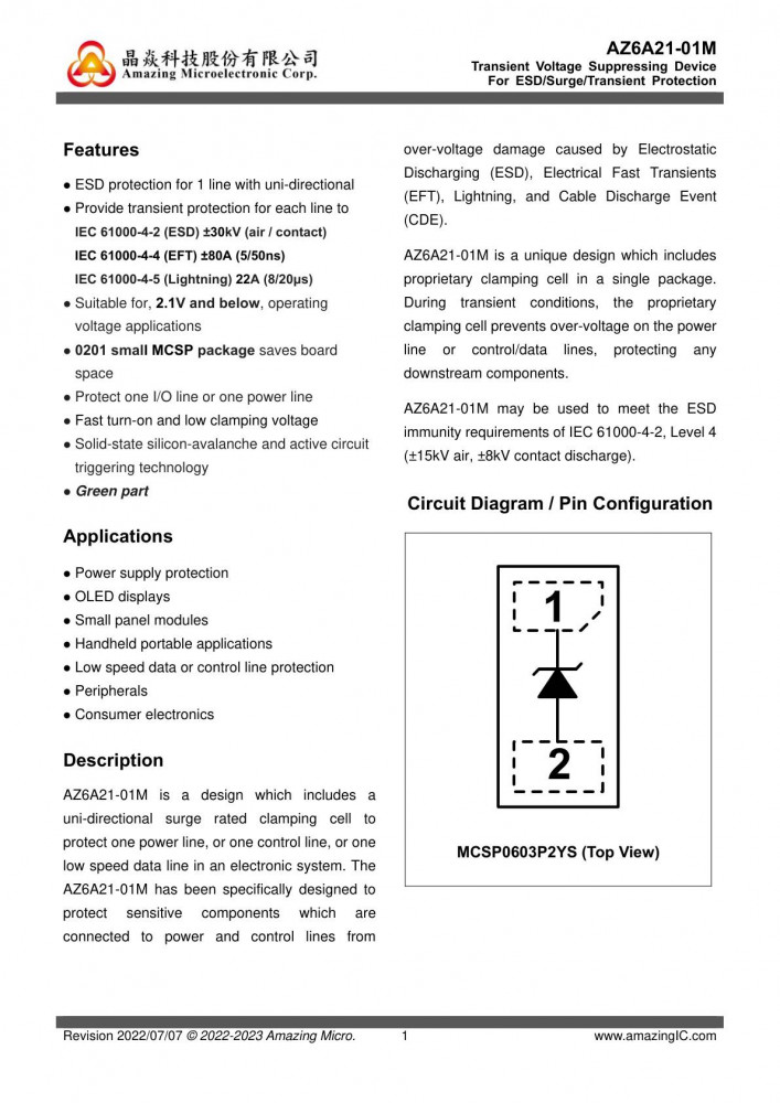AZ6A21-01M datasheet page 1