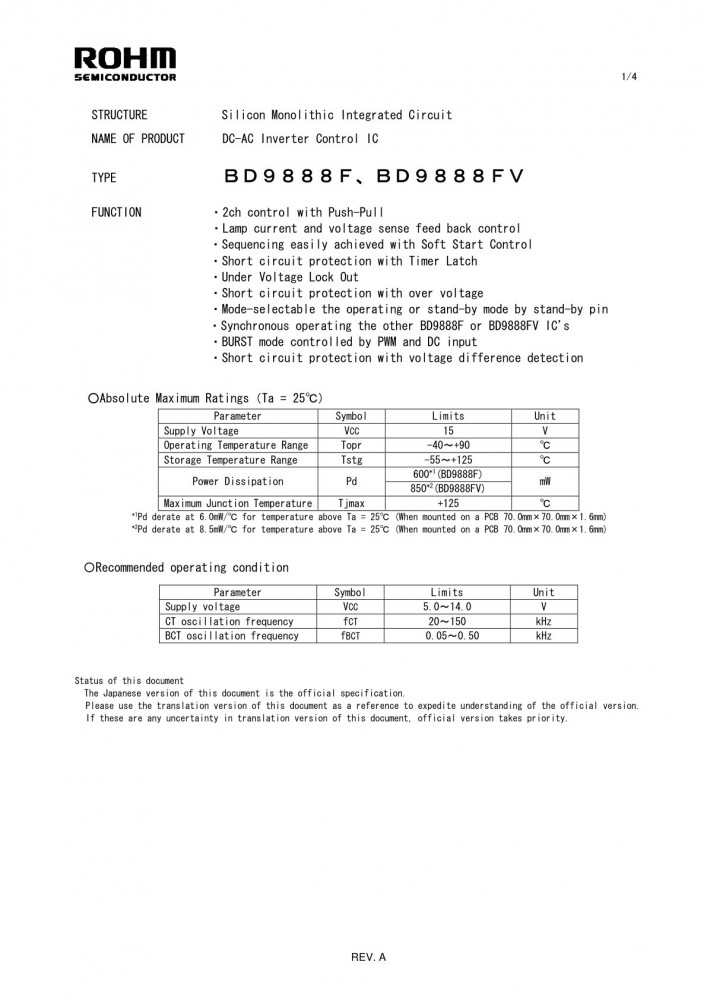 BD9888FV-E2 datasheet page 1