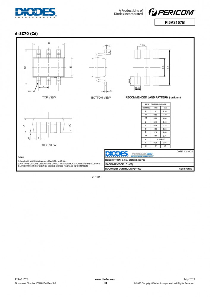 PI5A3157BC6EX datasheet page 10