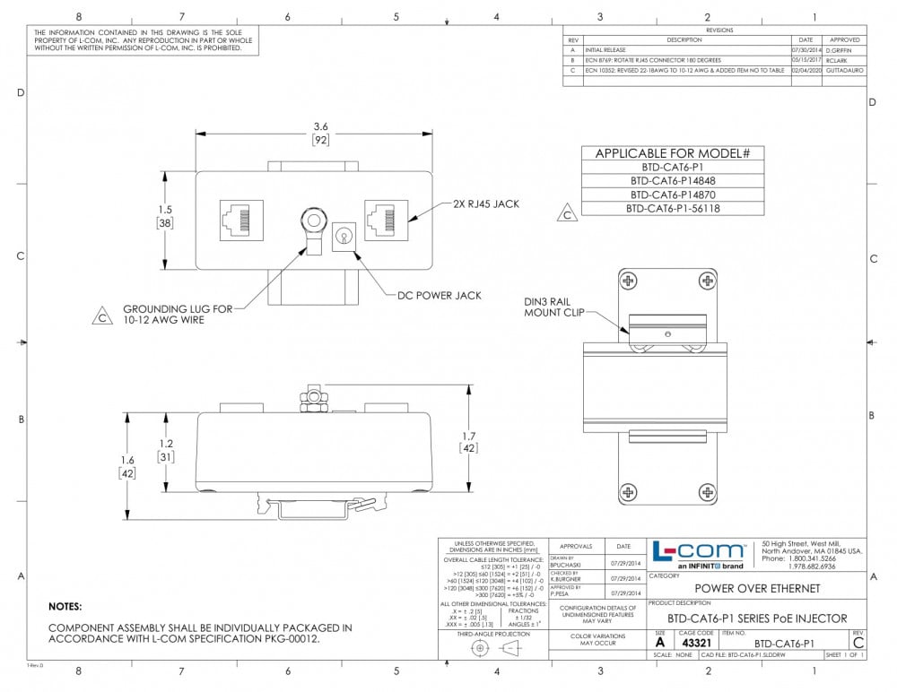 BTD-CAT6-P1 technical document page
