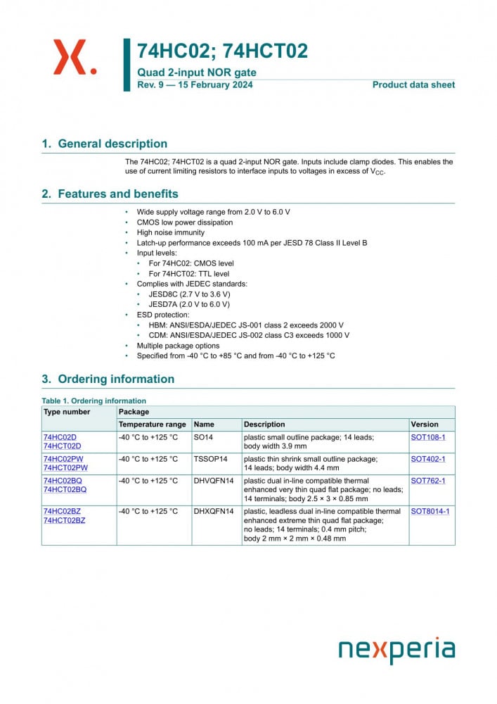 74HC02D,653 datasheet page 1