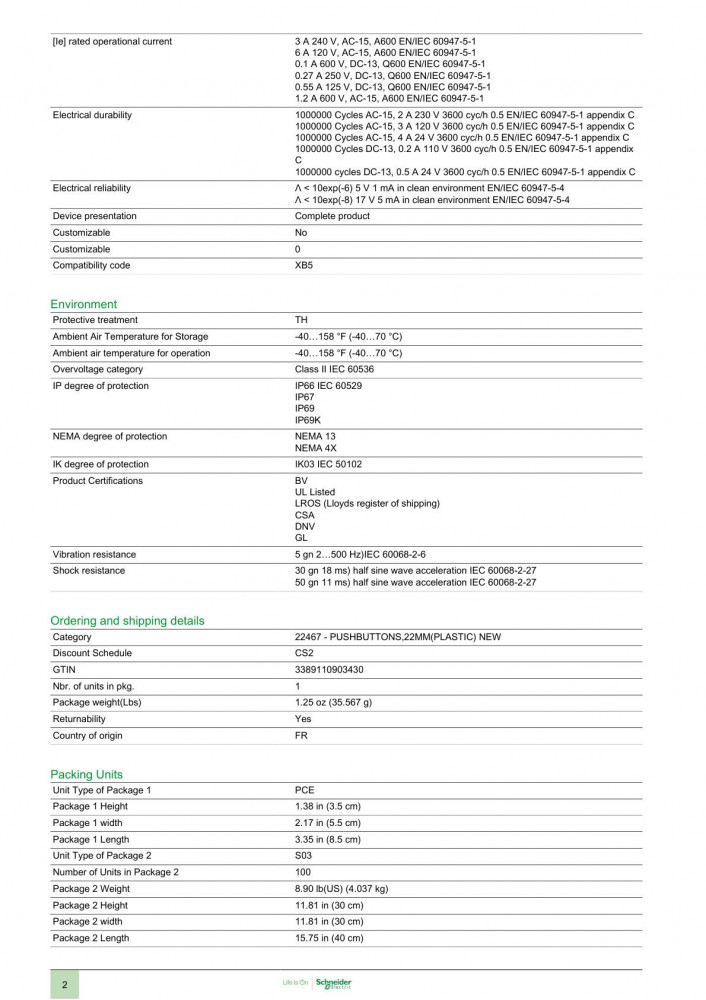 XB5AA4322 technical document page 2