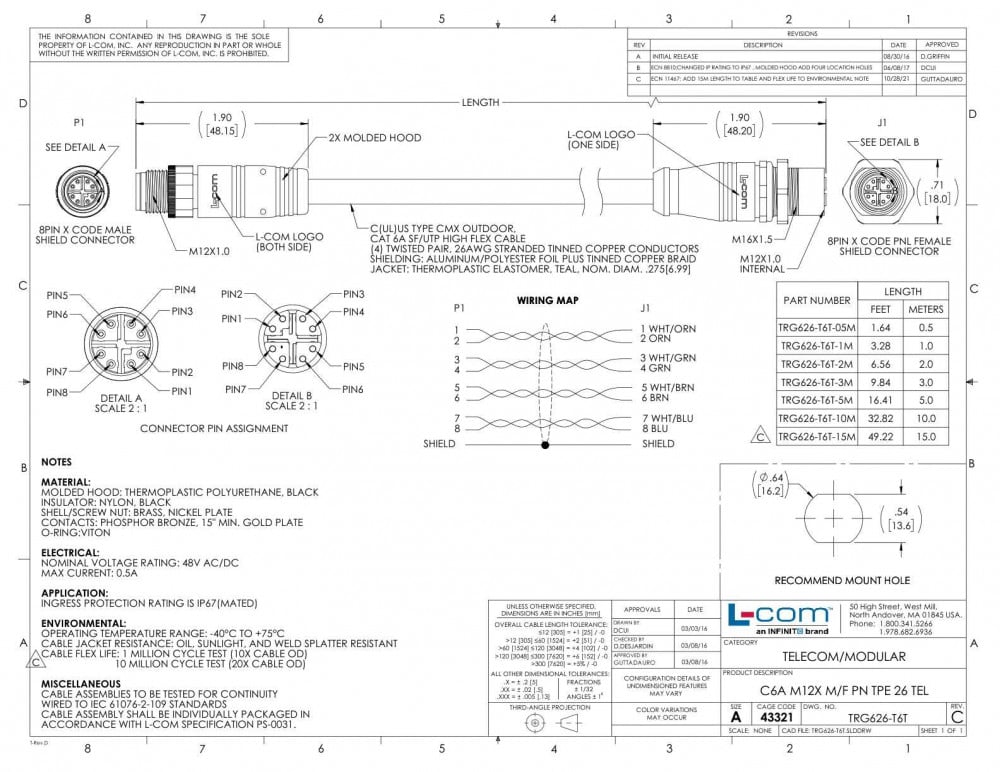 L-com TRG626-T6T technical drawing