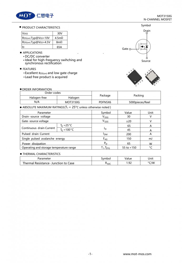 MOT3150G datasheet page 1