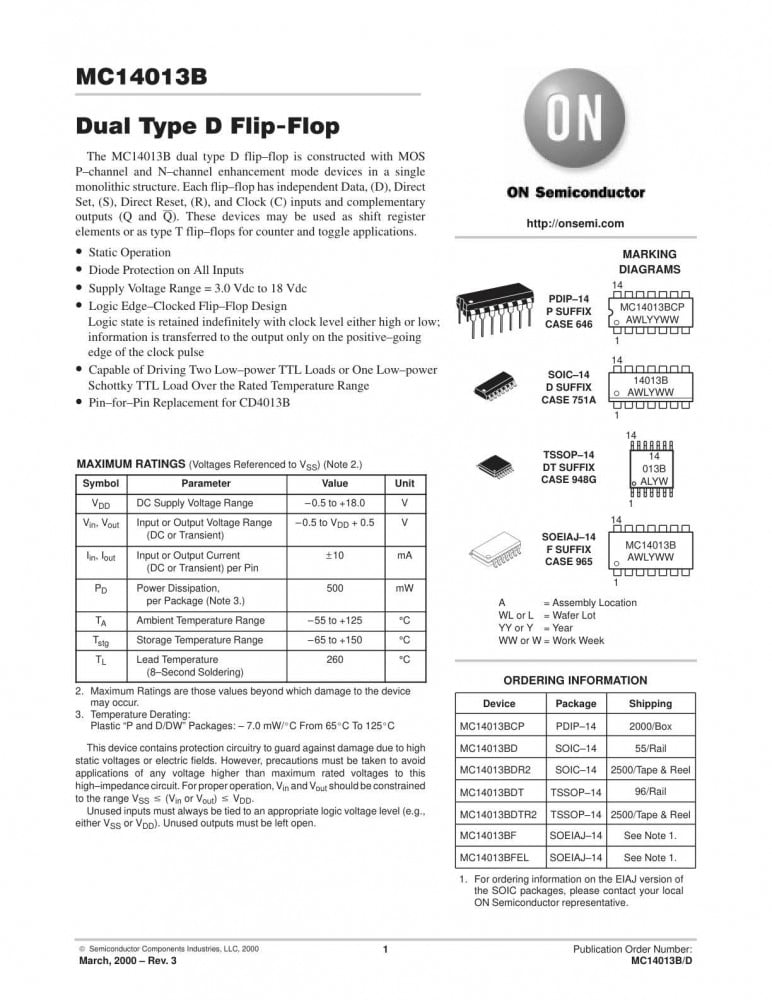 MC14013B datasheet page 1