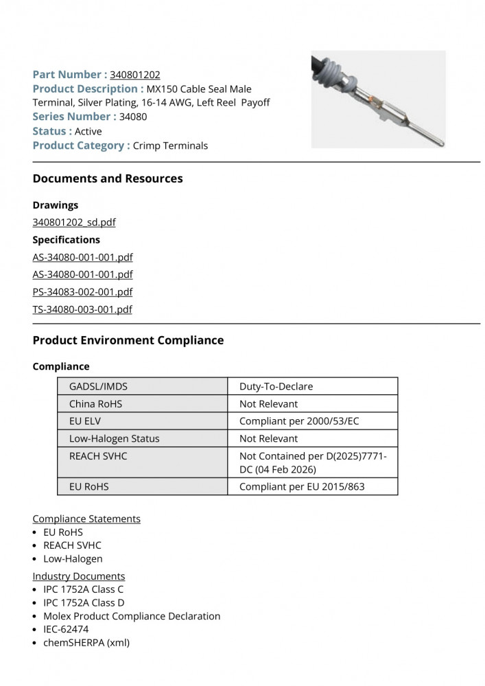 MOLEX 340801202 technical document image, page 1