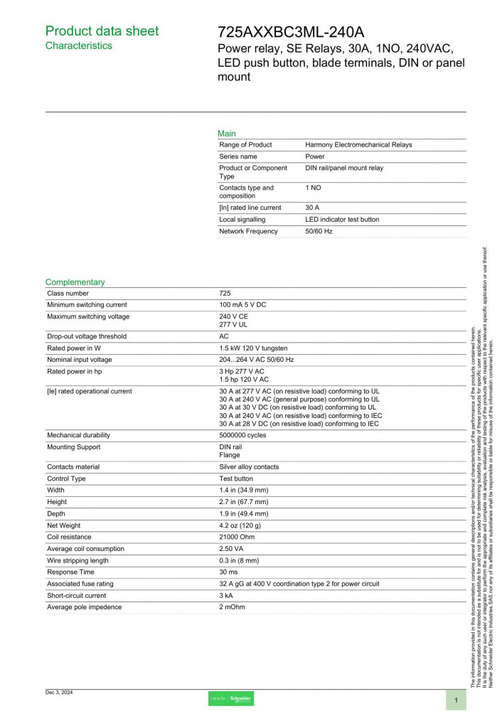 725AXXBC3ML240A technical document page 1