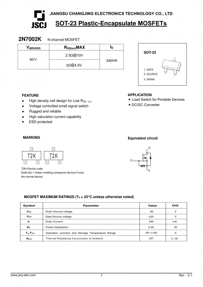 2N7002K datasheet page 1