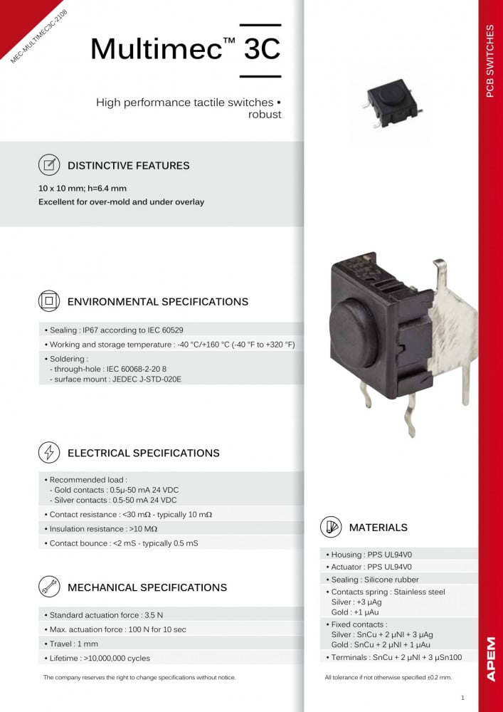 APEM 3CTH9 technical document page 1