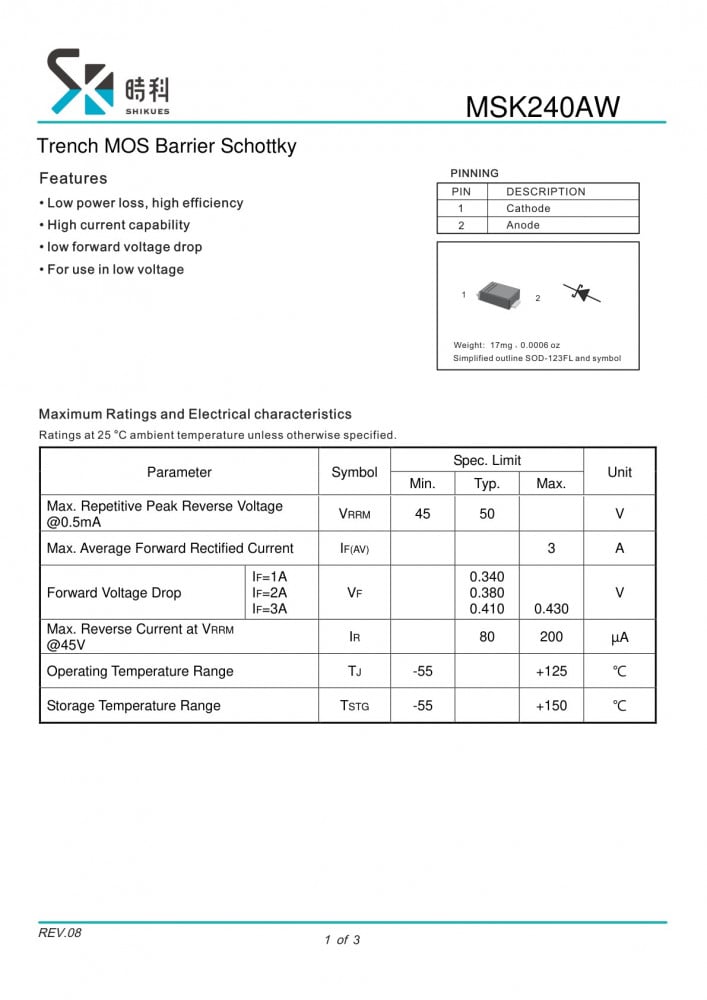 MSK240AW datasheet page 1