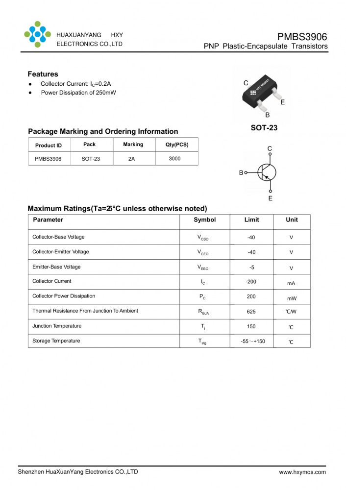 PMBS3906-HXY technical document page 1