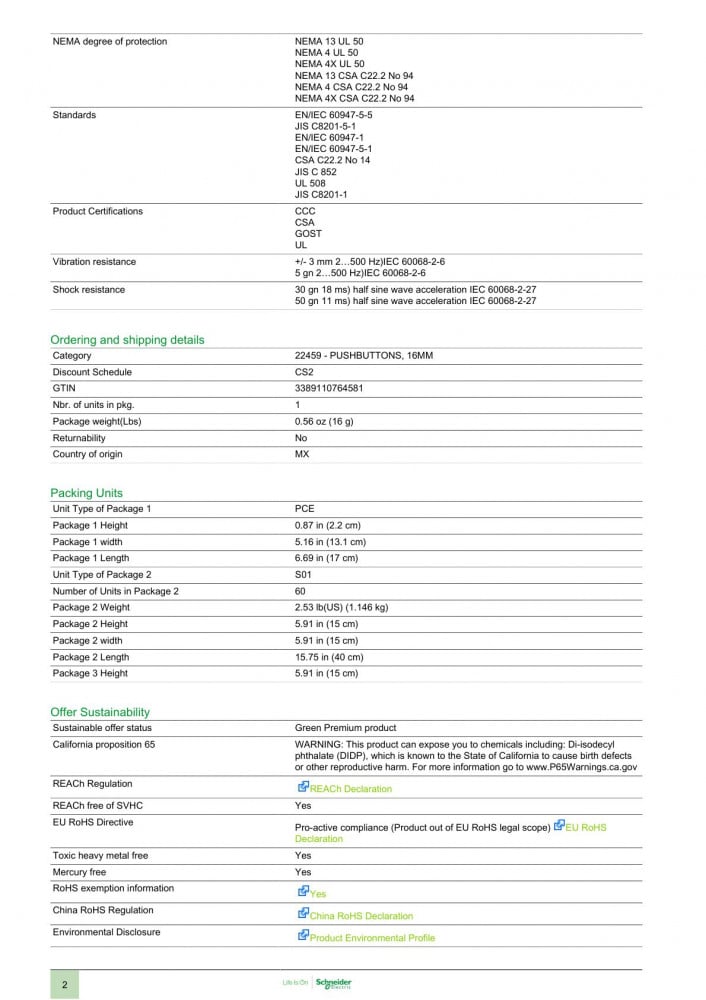 XB6AD225B technical document page 2