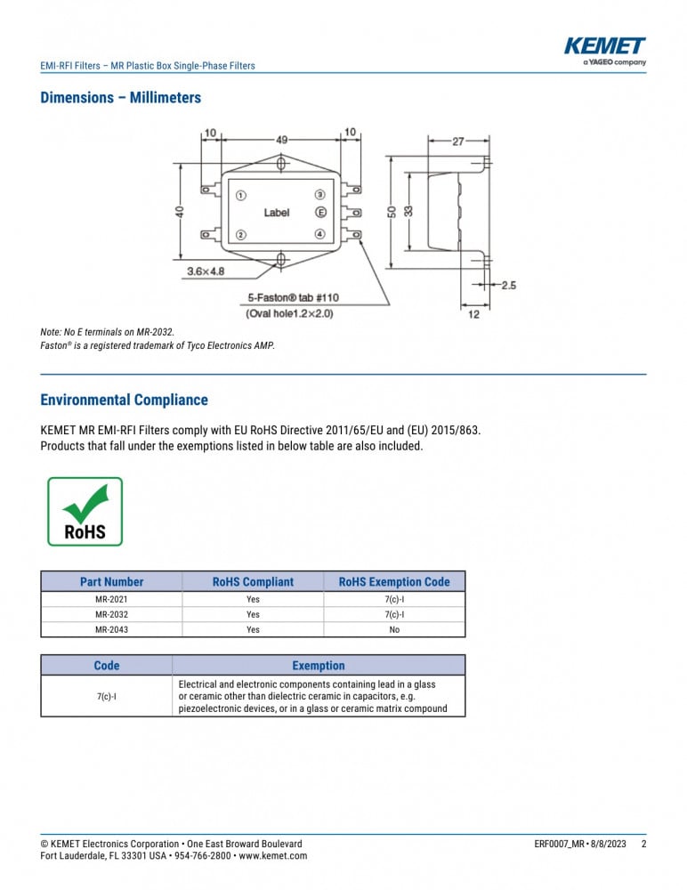 KEMET MR series datasheet page 2