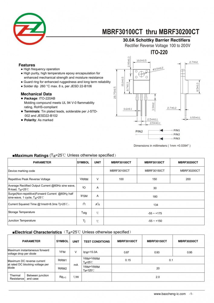 MBRF30100CT datasheet page 1