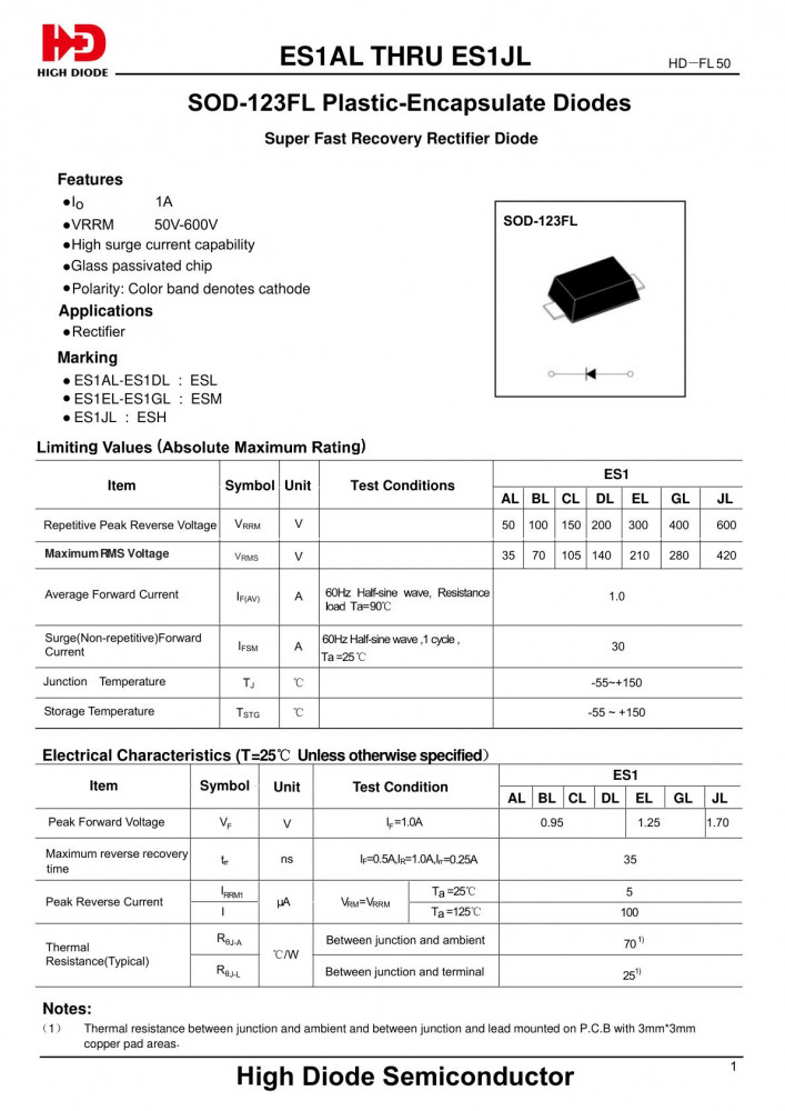 ES1JL technical document page 1