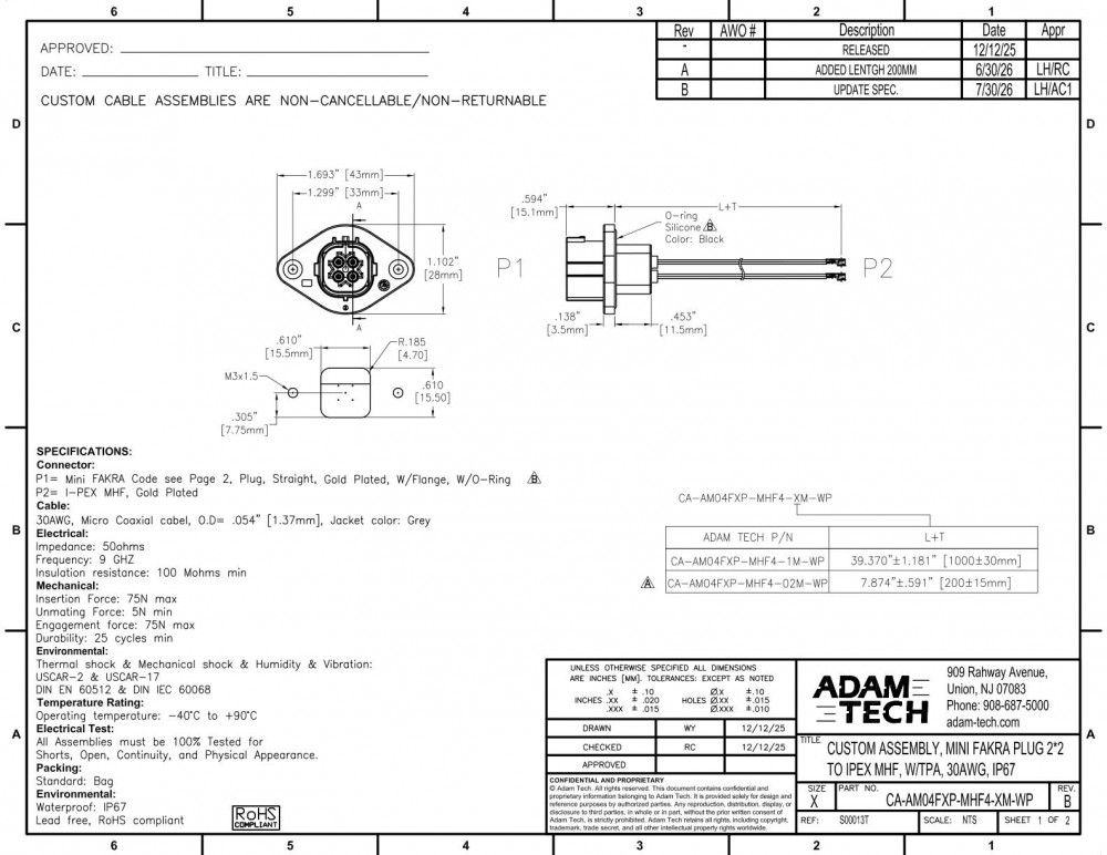 ADAM TECH CA-AM04FXP-MHF4-XM-WP product drawing, page 1