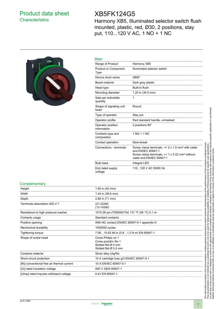 XB5FK124G5 technical document page 1