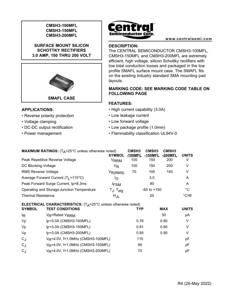 CMSH3-100MFL datasheet page 1