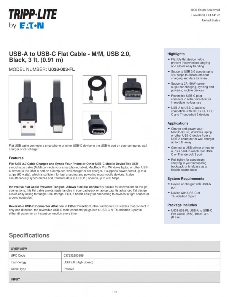 U038-003-FL technical document page 1