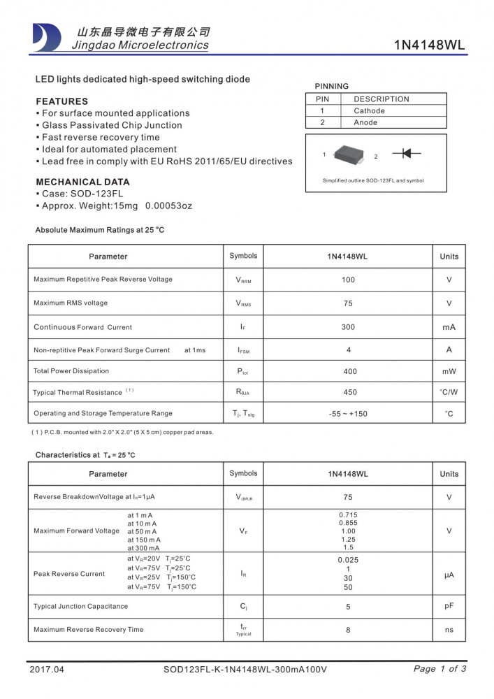 1N4148WL datasheet page 1