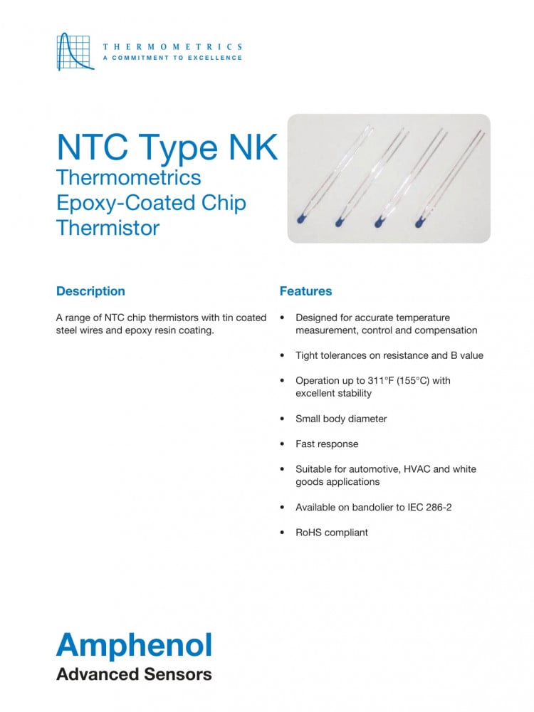 Amphenol NK Thermometrics product specification page 1
