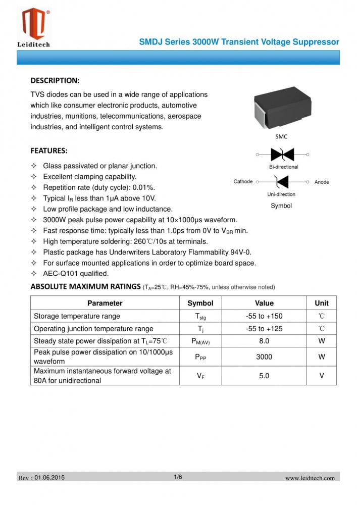 SMDJ series datasheet page 1