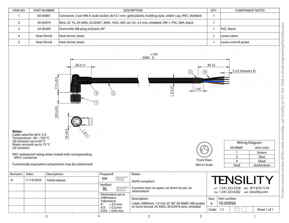 Tensility 10-05956 product drawing and wiring reference