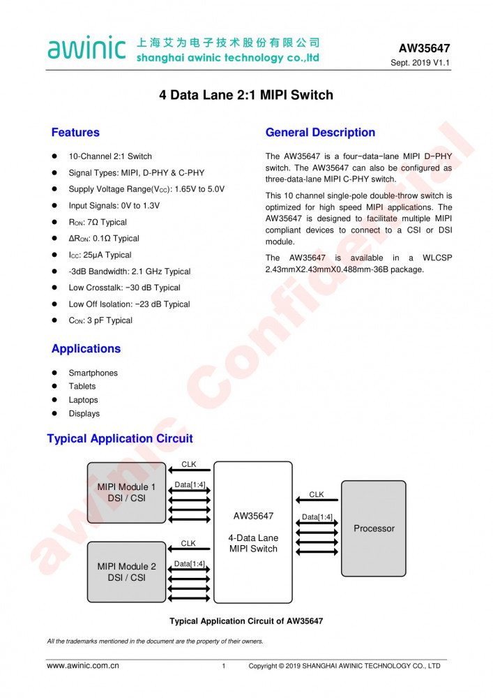 AW35647CSR datasheet page 1