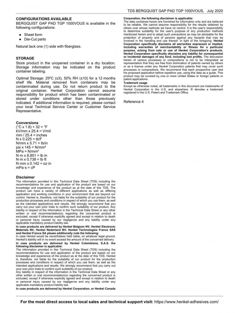 Bergquist GAP PAD TGP 1000VOUS datasheet page 2