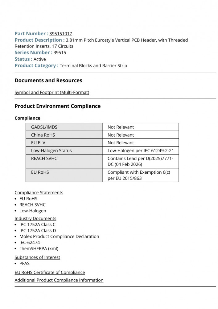 MOLEX 395151017 technical document image, page 1