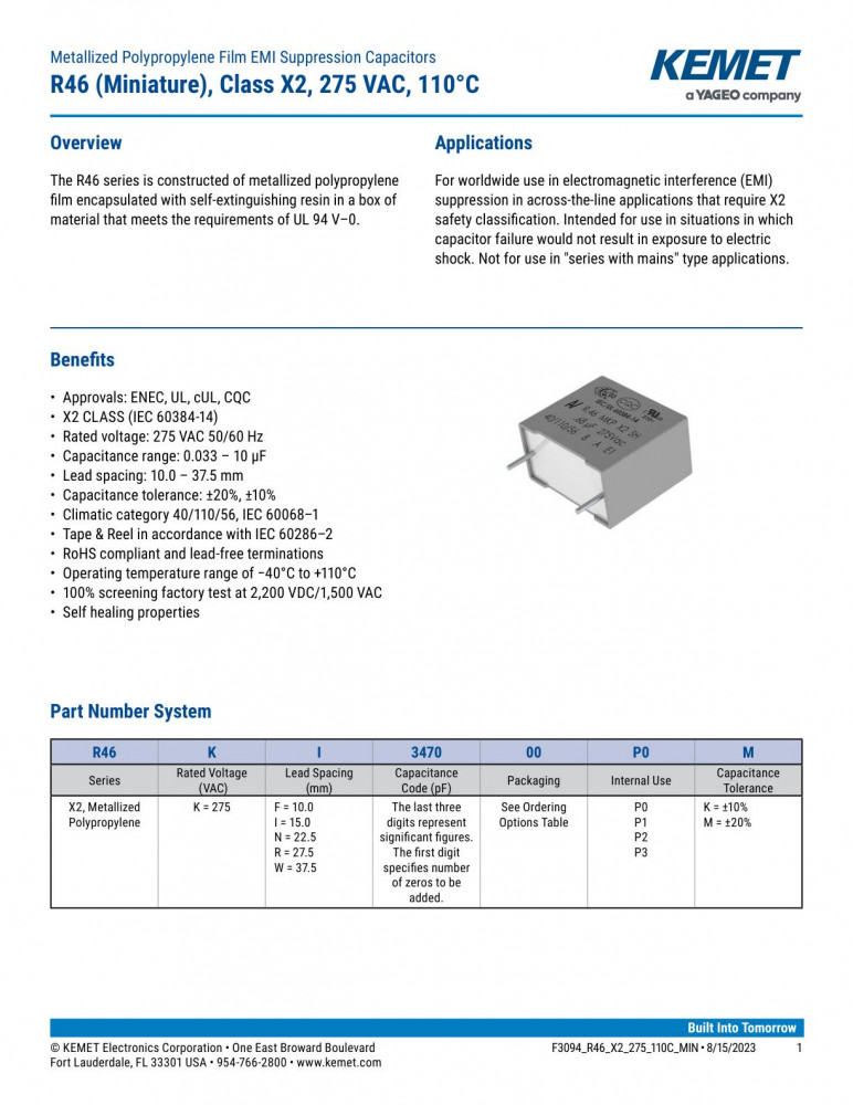KEMET R46 datasheet page 1