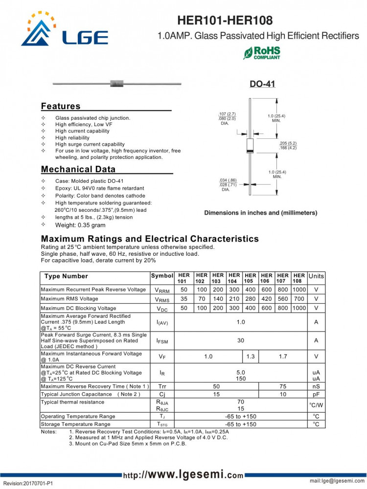 LGE HER107 datasheet page 1