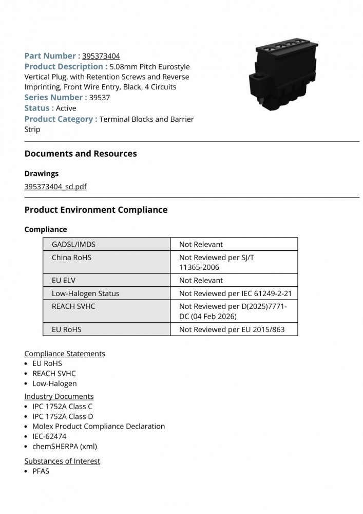 MOLEX 39537 series drawing, page 1