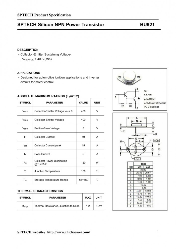BU921 datasheet page 1