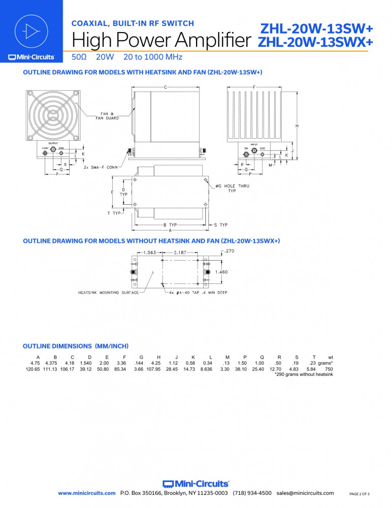 ZHL-20W-13SW+ technical document page 2