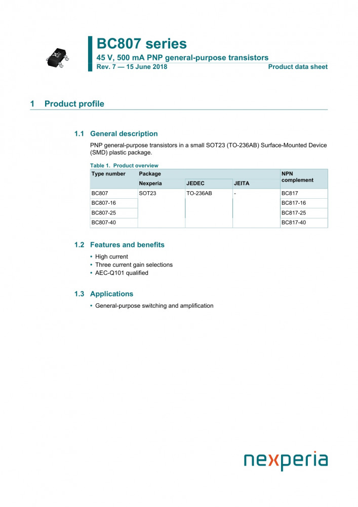 BC807-25 datasheet page 1