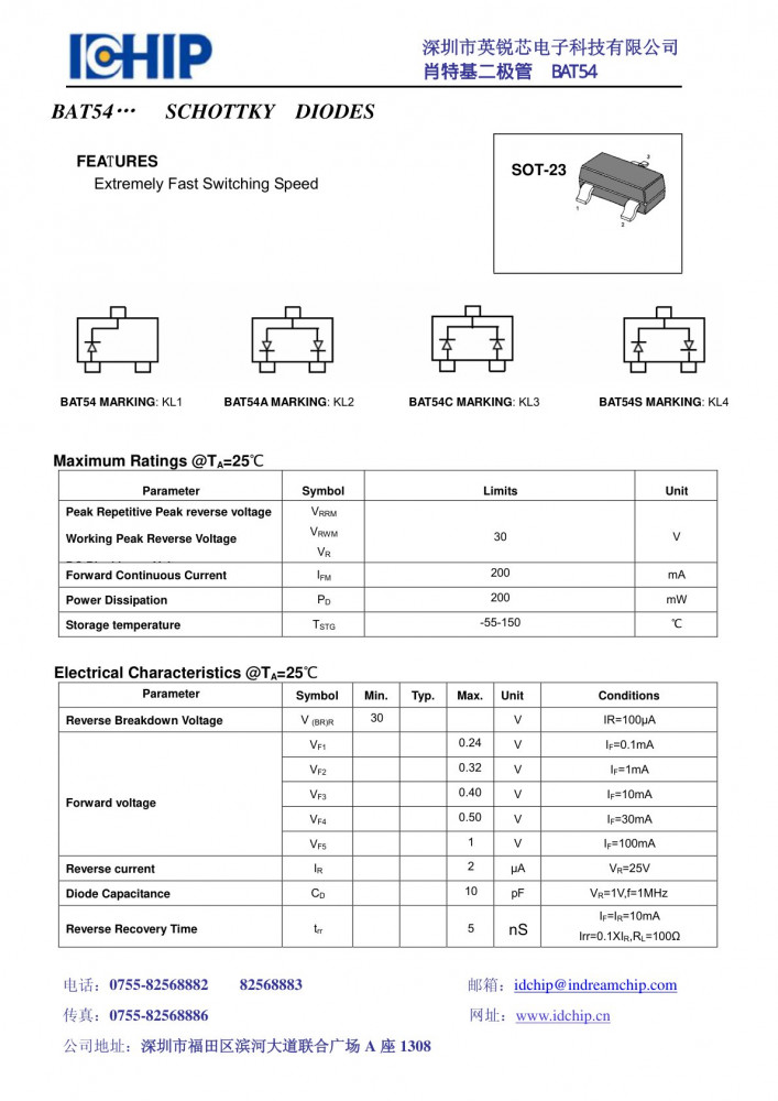 IDCHIP BAT54S datasheet page 1