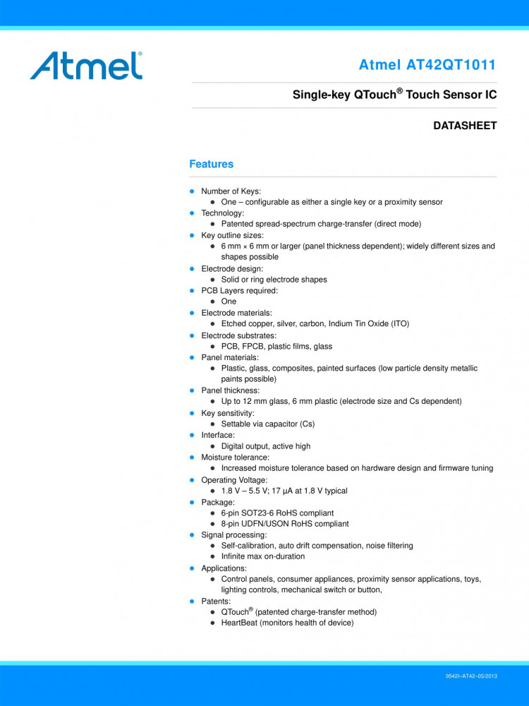 AT42QT1011 datasheet page 1