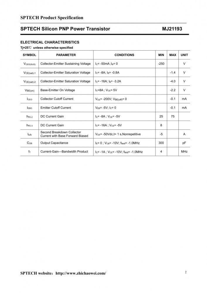 SPTECH MJ21193 datasheet page 2