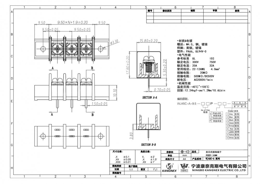 KANGNEX WJ45C-A-9.5-02P-13-00A technical drawing