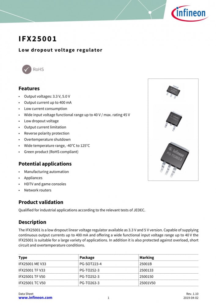 IFX25001 datasheet page 1
