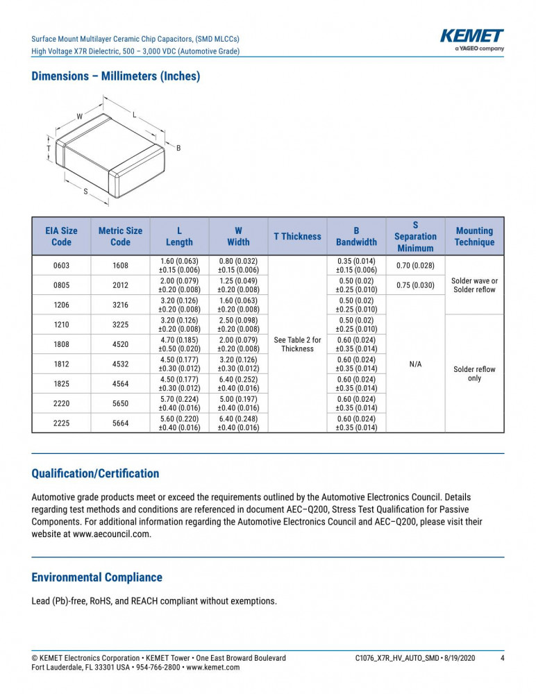 KEMET high-voltage automotive MLCC datasheet page 4